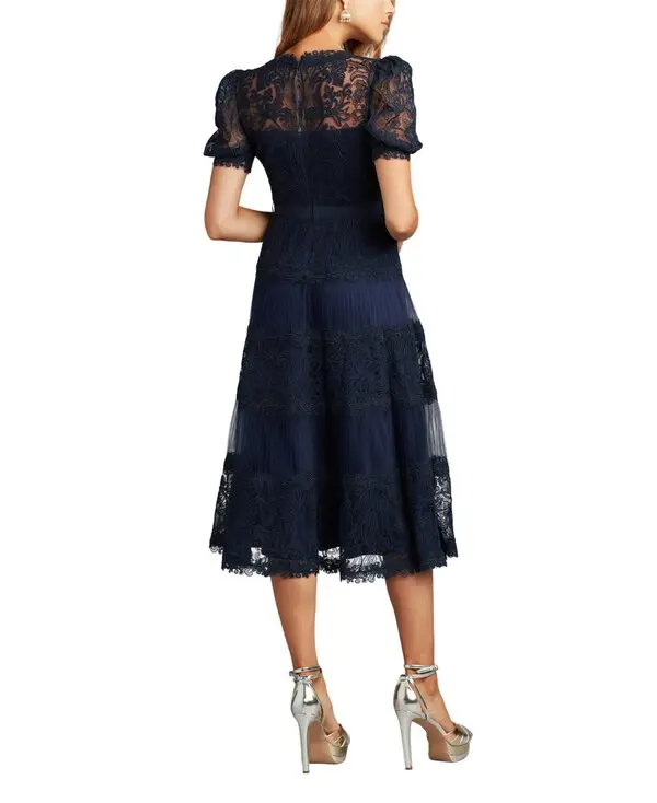 Fatiha Floral Lace And Chiffon Dress - Blue