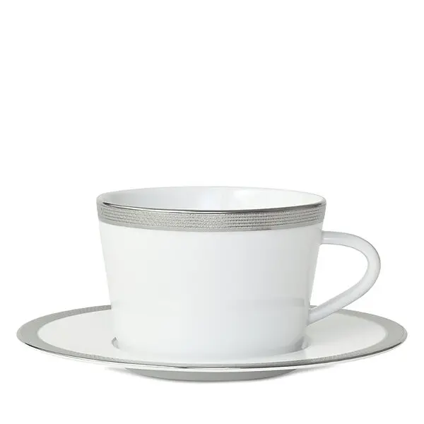 Bernardaud Maille Platinum Teacup And Saucer Set - Platinum White