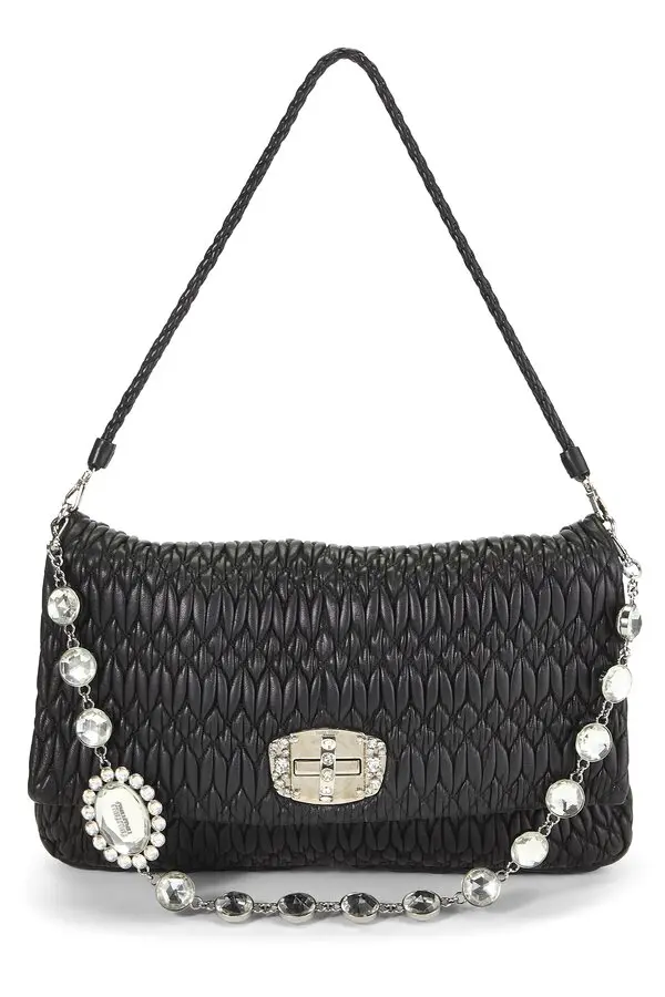 Miu Miu Nappa Crystal Flap Shoulder Bag - Black