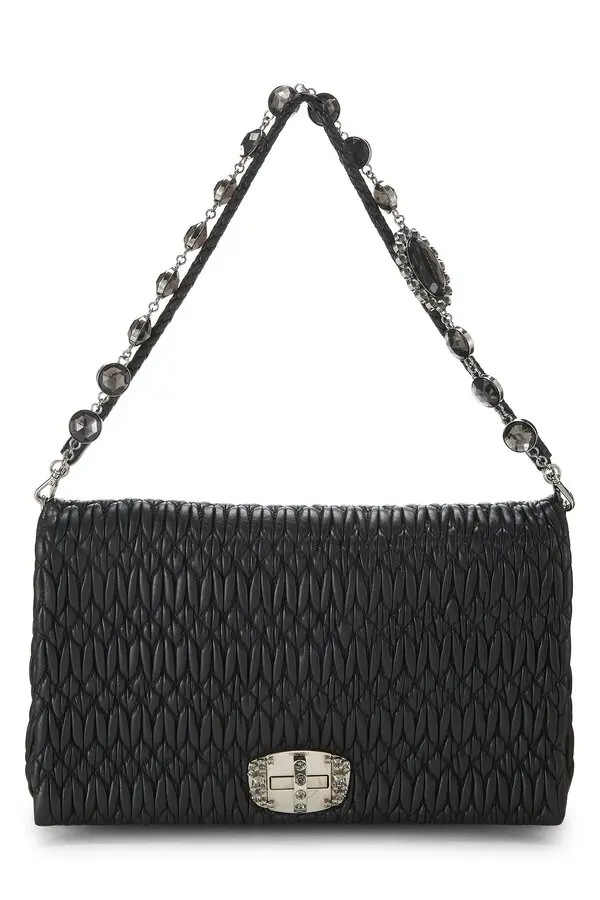 Miu Miu Nappa Crystal Flap Shoulder Bag - Black