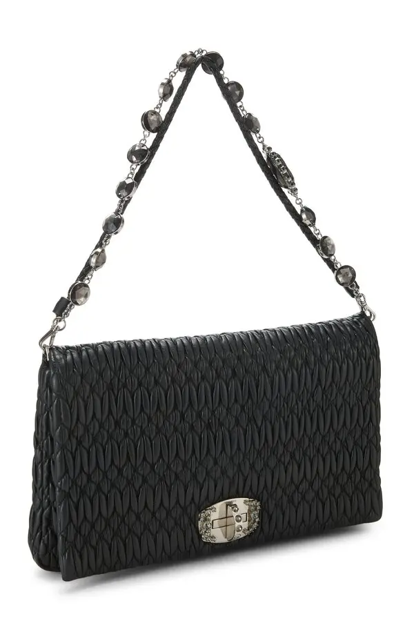 Miu Miu Nappa Crystal Flap Shoulder Bag - Black