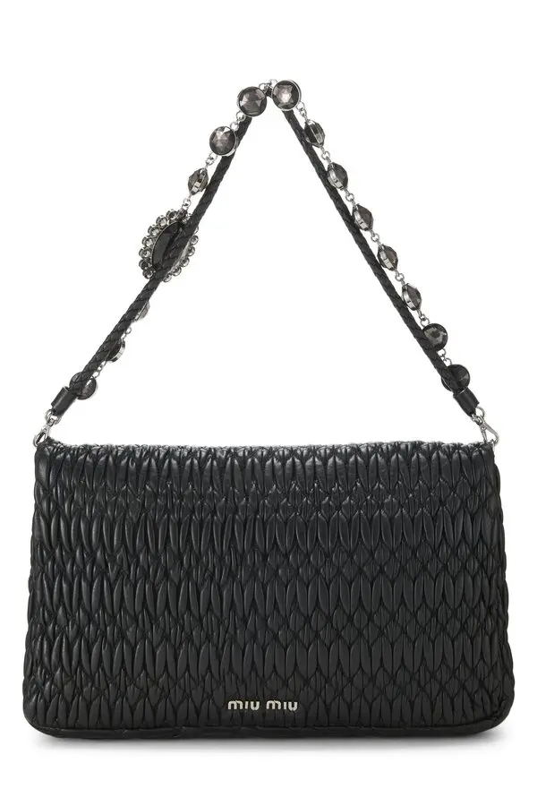 Miu Miu Nappa Crystal Flap Shoulder Bag - Black