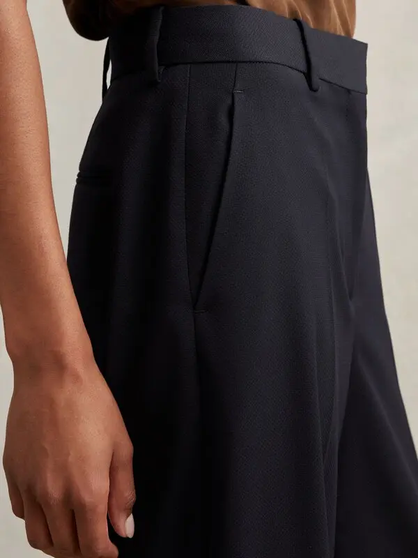 REISS Wool-blend Wide-leg Suit Trousers - Navy