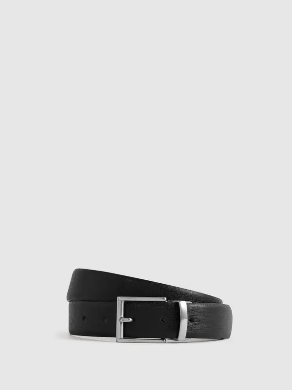 REISS Ricky Reversible Leather Belt - Black