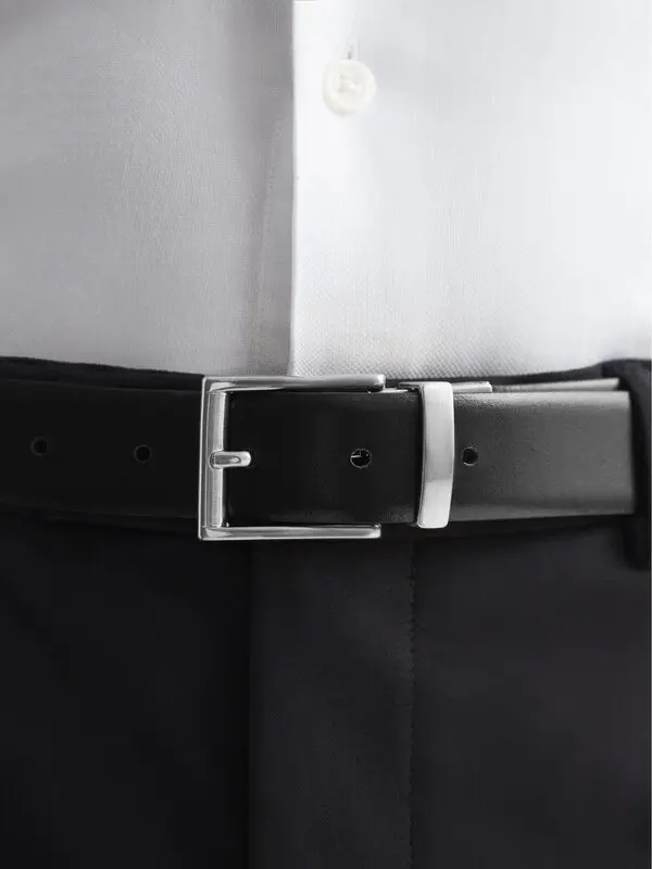 REISS Ricky Reversible Leather Belt - Black