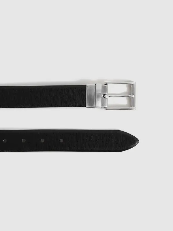 REISS Ricky Reversible Leather Belt - Black