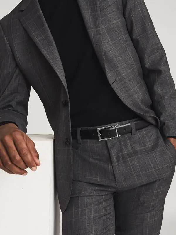 REISS Ricky Reversible Leather Belt - Black