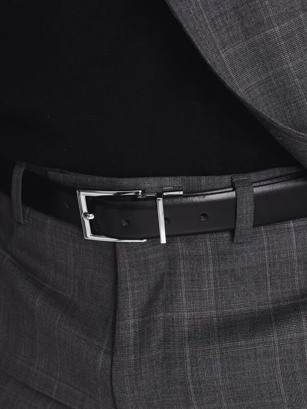 REISS Ricky Reversible Leather Belt - Black