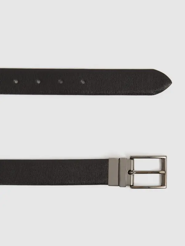 REISS Ricky Reversible Leather Belt - Black