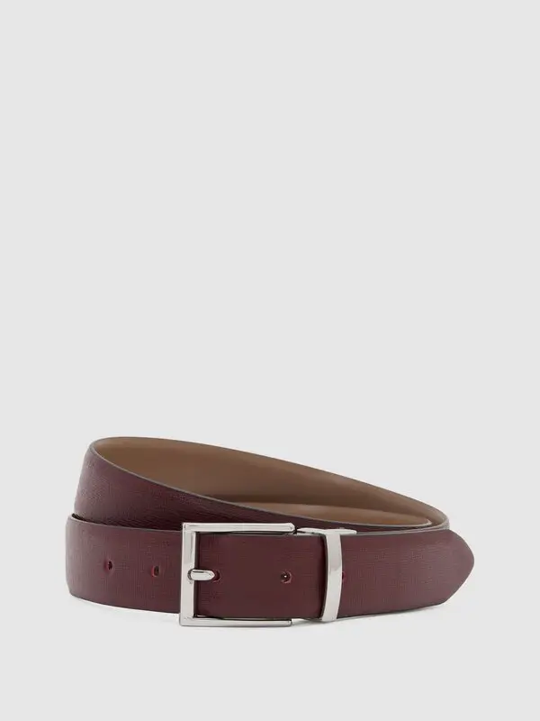 REISS Ricky Reversible Leather Belt - Red