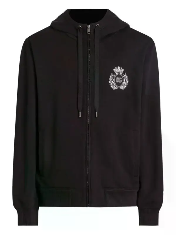 Dolce & Gabbana Logo Appliqué Zip-up Sweater - Black
