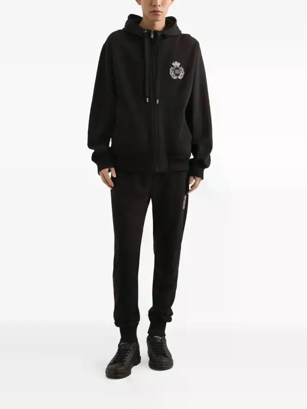 Dolce & Gabbana Logo Appliqué Zip-up Sweater - Black
