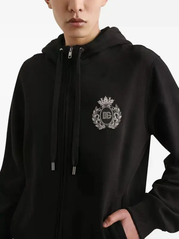 Dolce & Gabbana Logo Appliqué Zip-up Sweater - Black