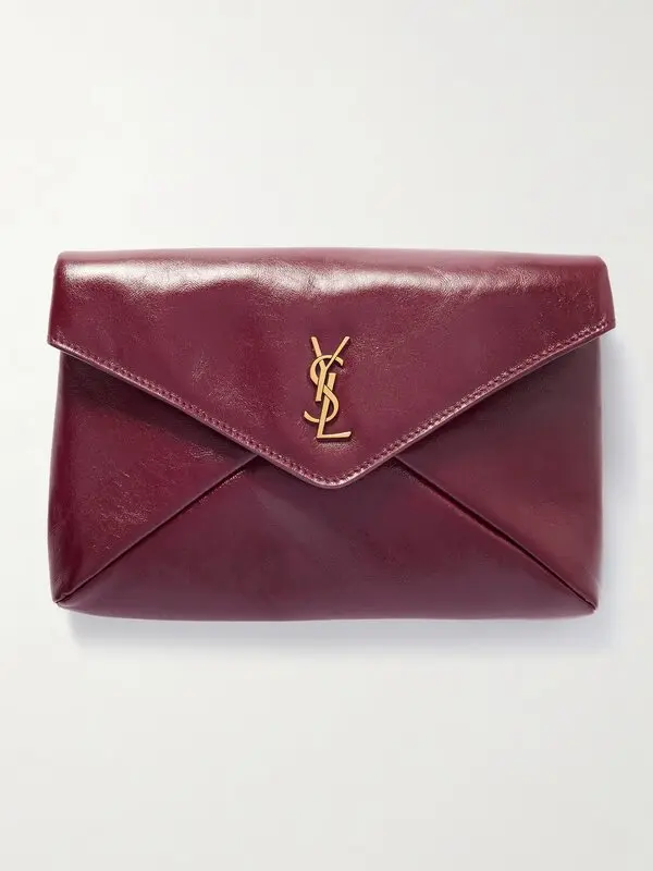 Saint Laurent Cassandre Large Glossed-leather Clutch - Red