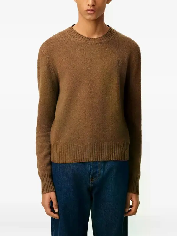 AMI Paris De Coeur Crew-neck Sweater - Brown