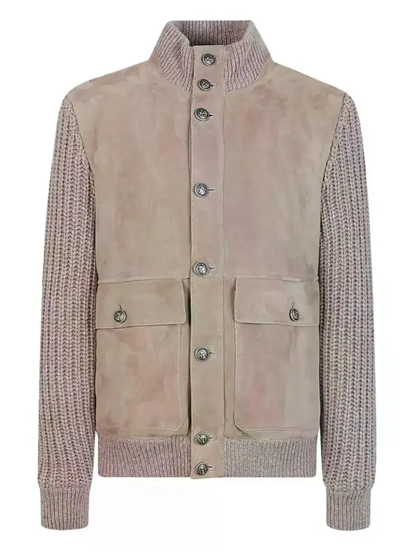 Brunello Cucinelli Suede Jacket With Knitted Sleeves - Neutrals