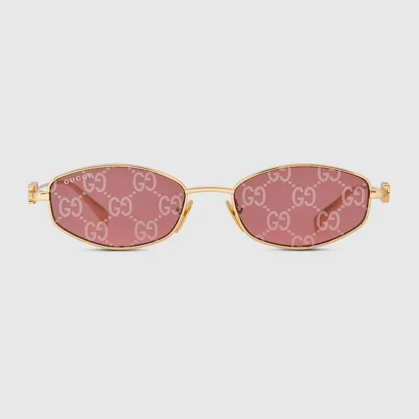 Gucci Oval Frame Sunglasses With Cut-out Logo - Gold