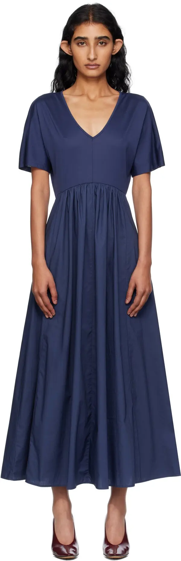 Max Mara Cotton Jersey And Poplin Midi Dress 008 Navy 20% Off