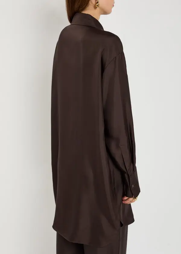 RÓHE Silk Shirt With Dropped Shoulders And Curved Hem - Brown Other