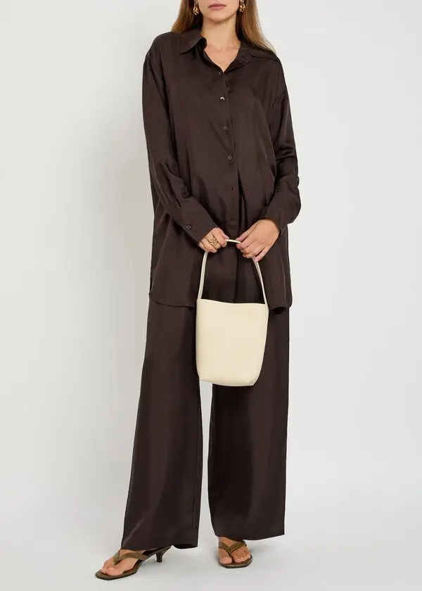 RÓHE Silk Shirt With Dropped Shoulders And Curved Hem - Brown Other