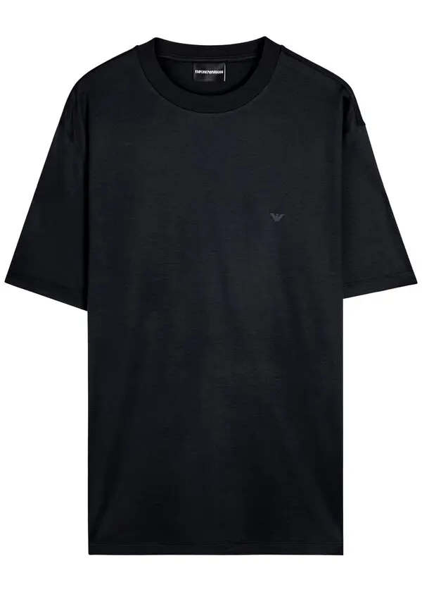 Emporio Armani Travel Logo-appliqué Jersey T-shirt - Navy