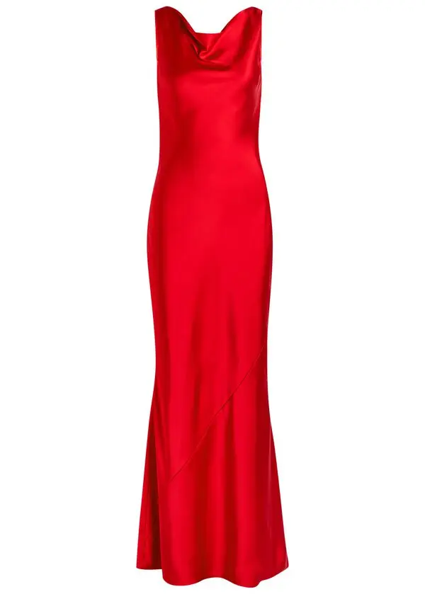 Norma Kamali Sleeveless Draped Satin Gown