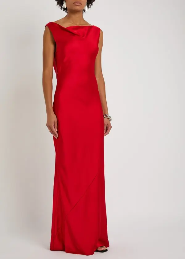 Norma Kamali Sleeveless Draped Satin Gown