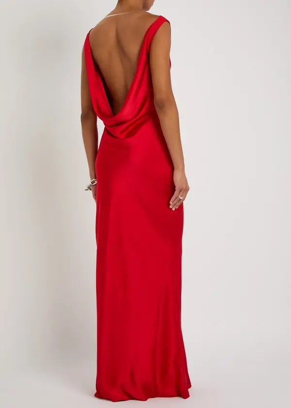 Norma Kamali Sleeveless Draped Satin Gown