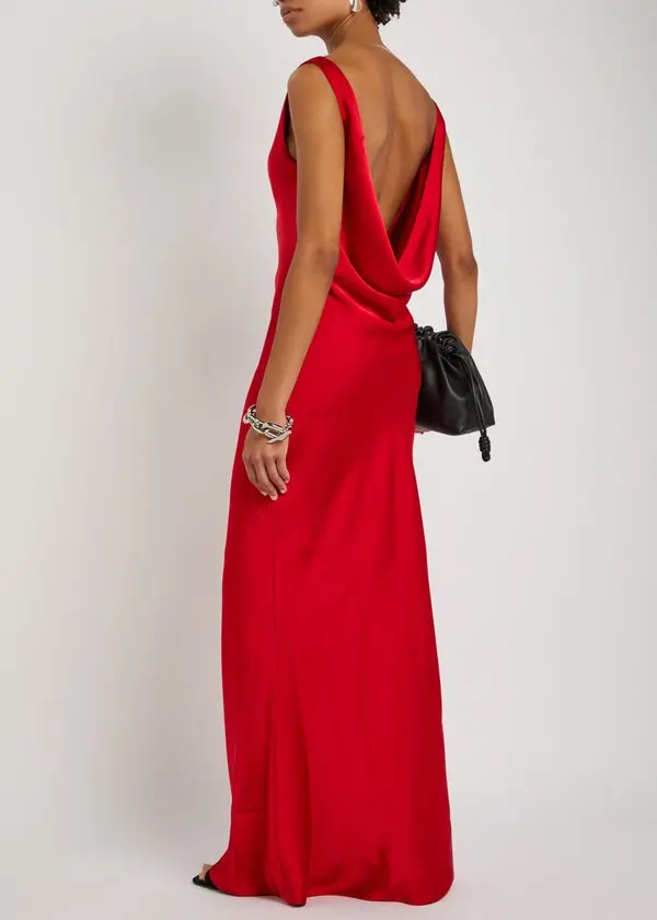Norma Kamali Sleeveless Draped Satin Gown