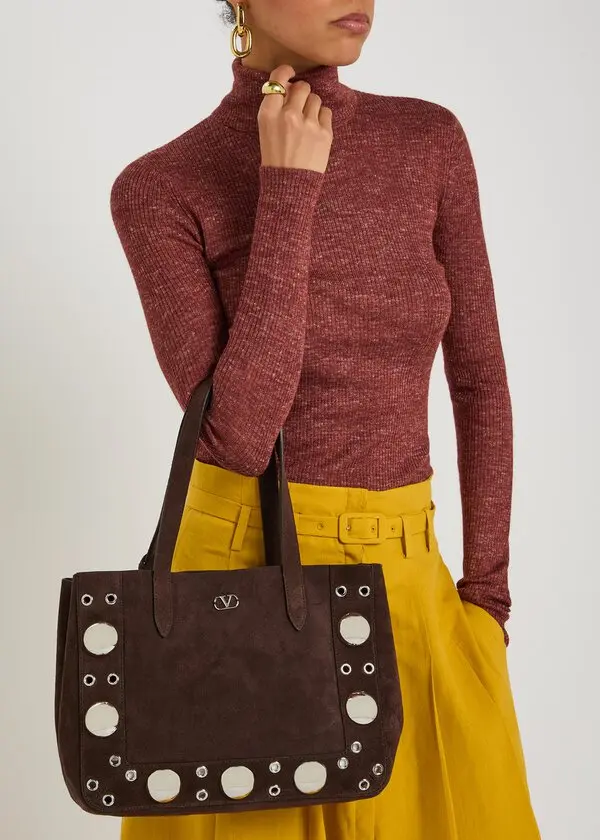 Valentino Garavani Nellcôte Medium Studded Tote - Chocolate