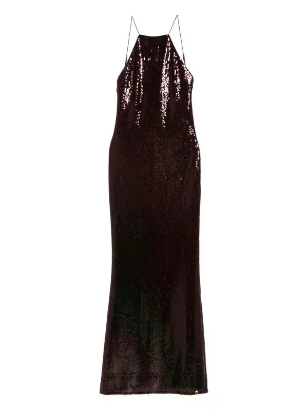 Patrizia Pepe Sequin Embellished Halterneck Gown