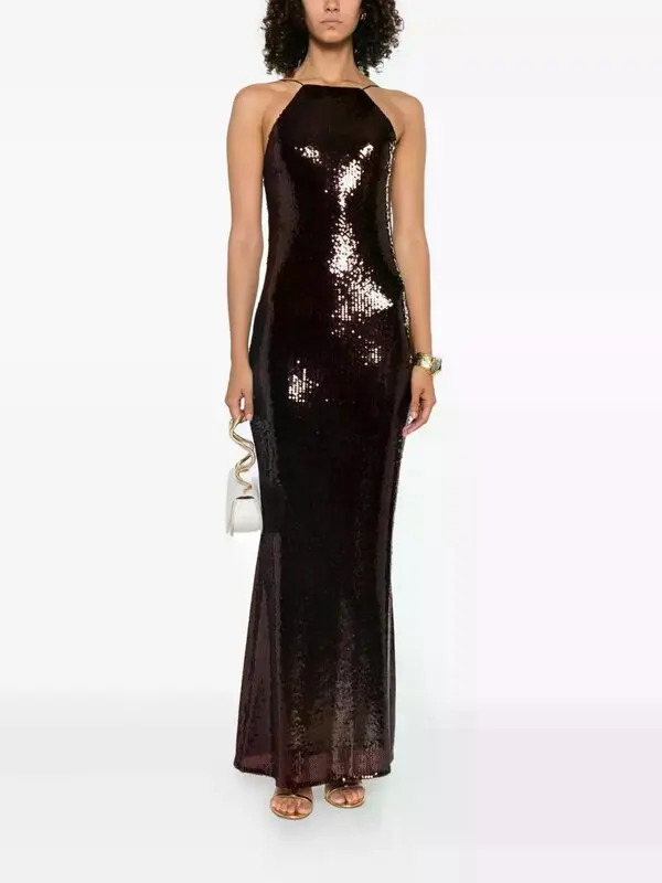 Patrizia Pepe Sequin Embellished Halterneck Gown
