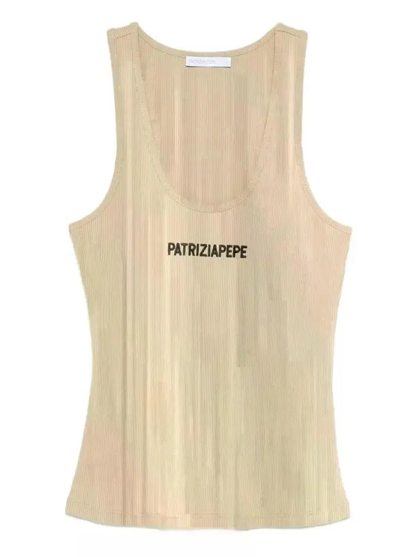 Patrizia Pepe Logo-embroidered Ribbed Tank Top - Neutrals