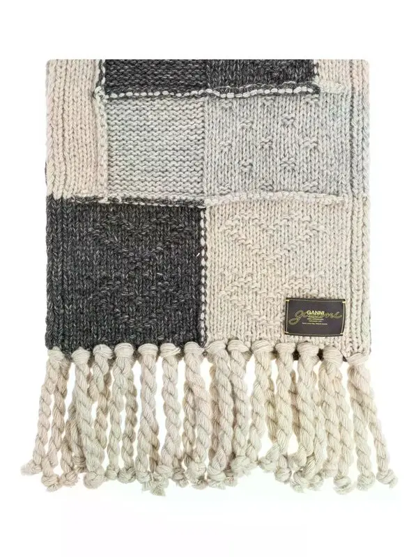 GANNI Patchwork Fringed Scarf