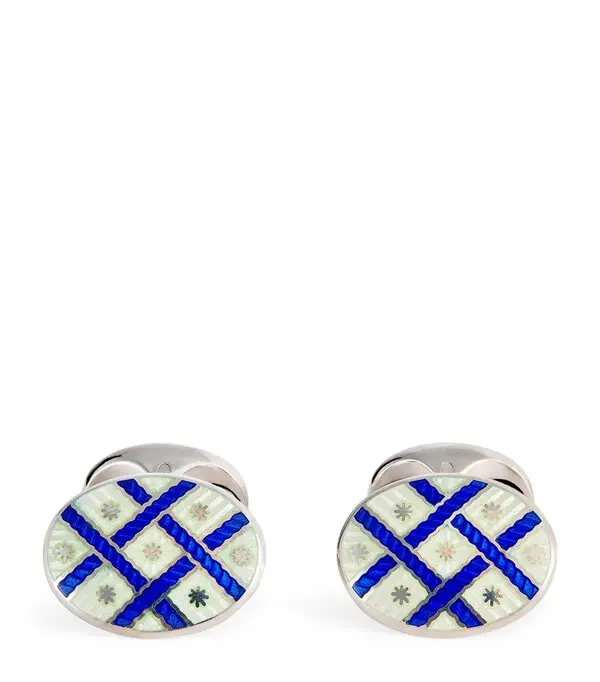 DEAKIN & FRANCIS Sterling Silver Fancy Pattern Cufflinks - Blue