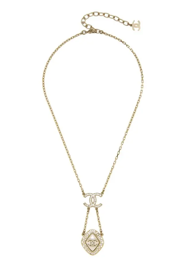Chanel Faux Pearl & Crystal 'cc' Necklace - Gold