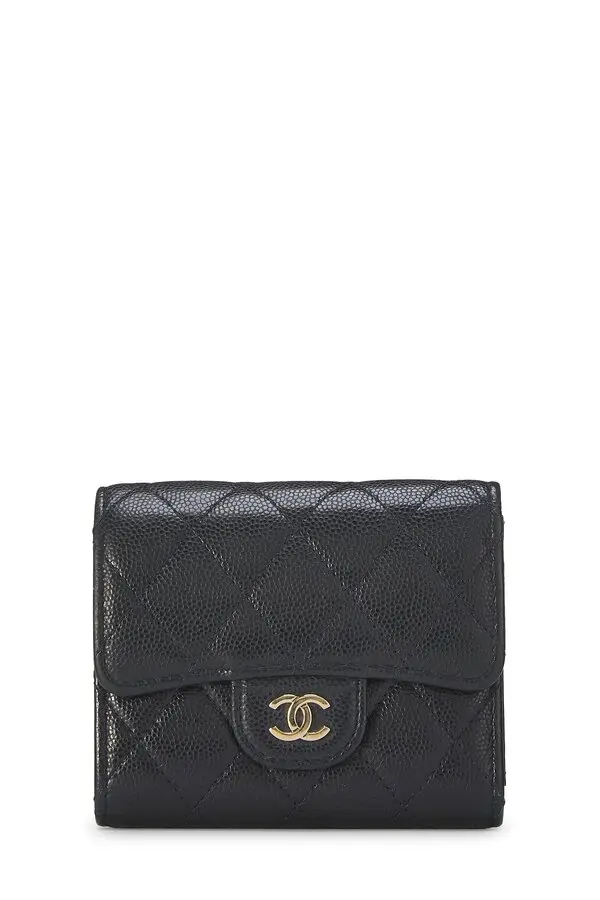 Chanel Caviar Classic Flap Compact Wallet - Navy