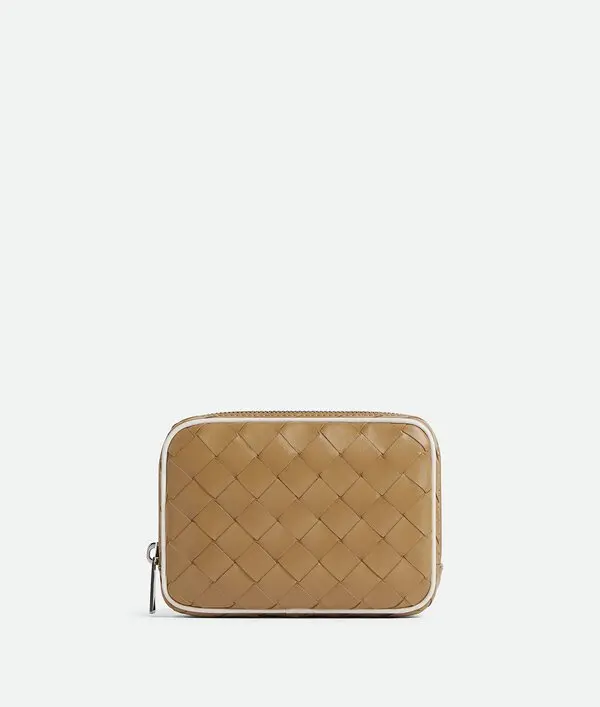 BOTTEGA  VENETA Intrecciato Teen Zipped Pouch - Dark Praline/white
