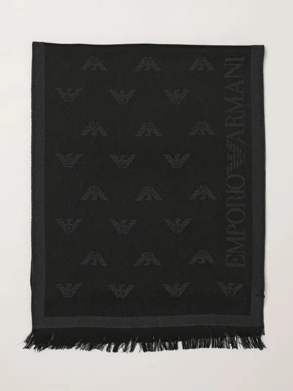 Emporio Armani Wool Scarf With All-over Logo Pattern