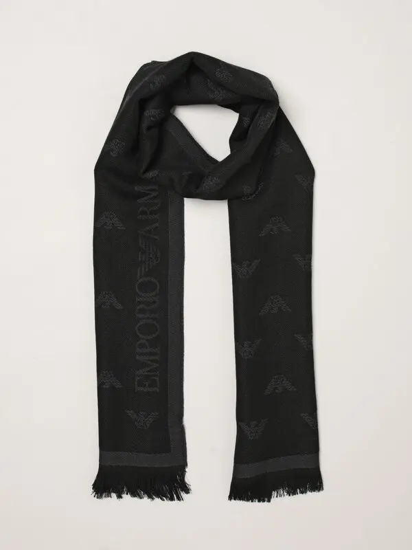 Emporio Armani Wool Scarf With All-over Logo Pattern