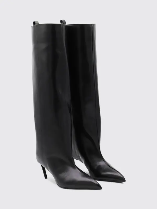 Attico Lea Smooth Leather Knee-high Boots With Curved Heel - Black