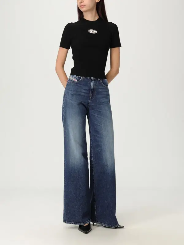 DIESEL® Ribbed Knit Top With Logo Detail - Black