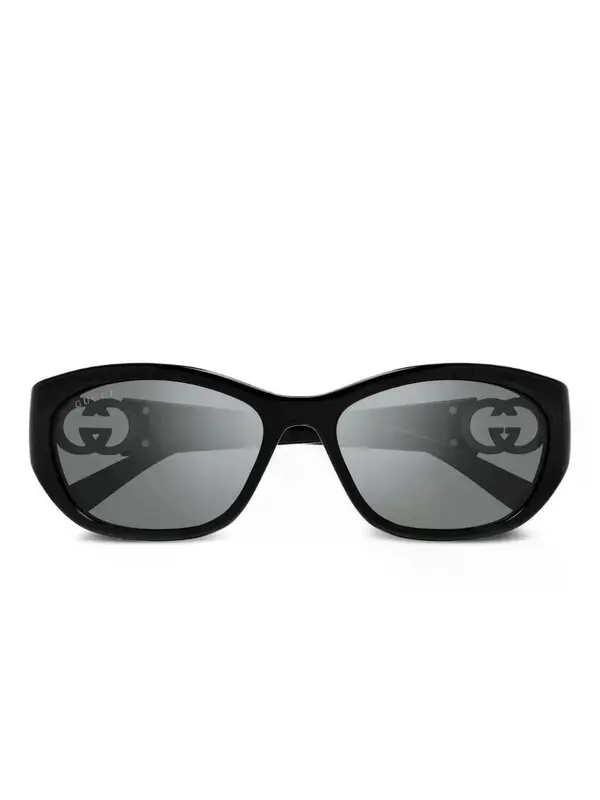 Gucci Gg-logo Oval-frame Sunglasses - Black