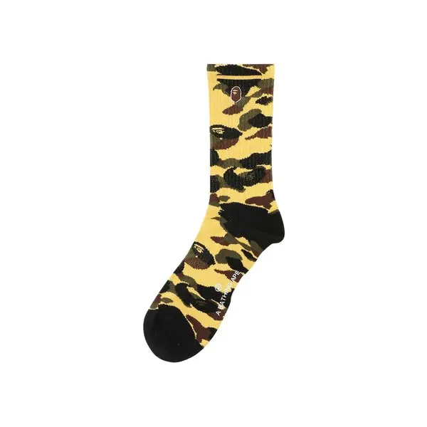 A BATHING APE 1st Camo Ape Head One Point Socks - Yellow
