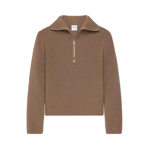 COURREGES Ribbed Wool Trucker Sweater - Brown
