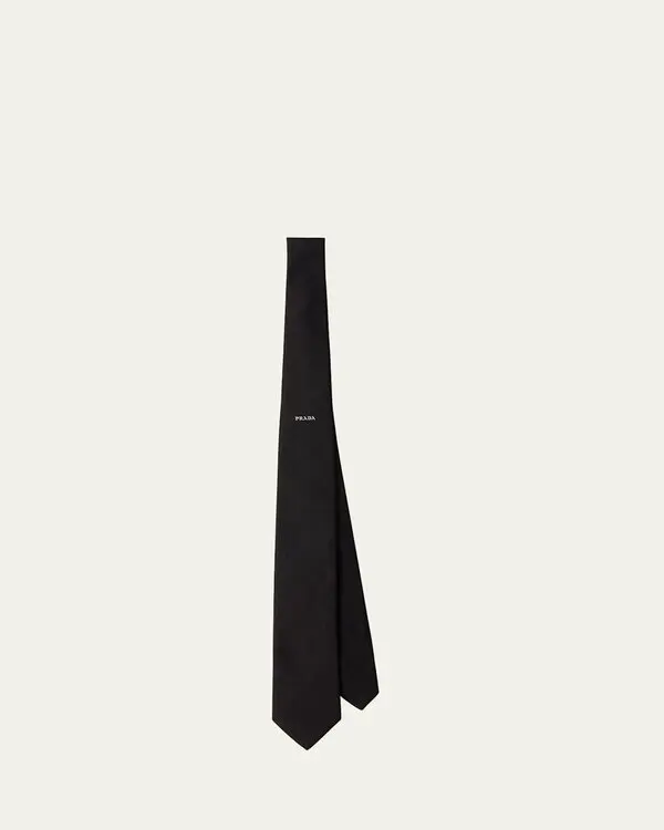Prada Silk Stripe Logo Tie - Nero