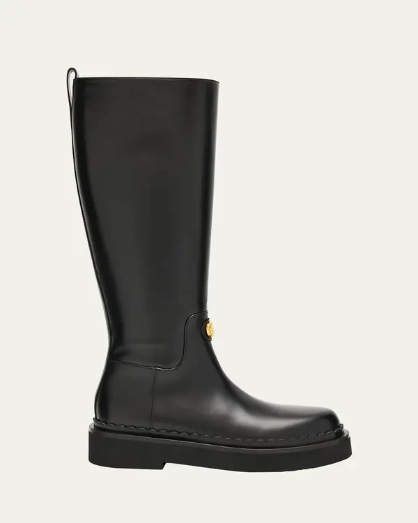 Valentino Garavani Vitello Brass Vlogo Leather Knee-high Boots