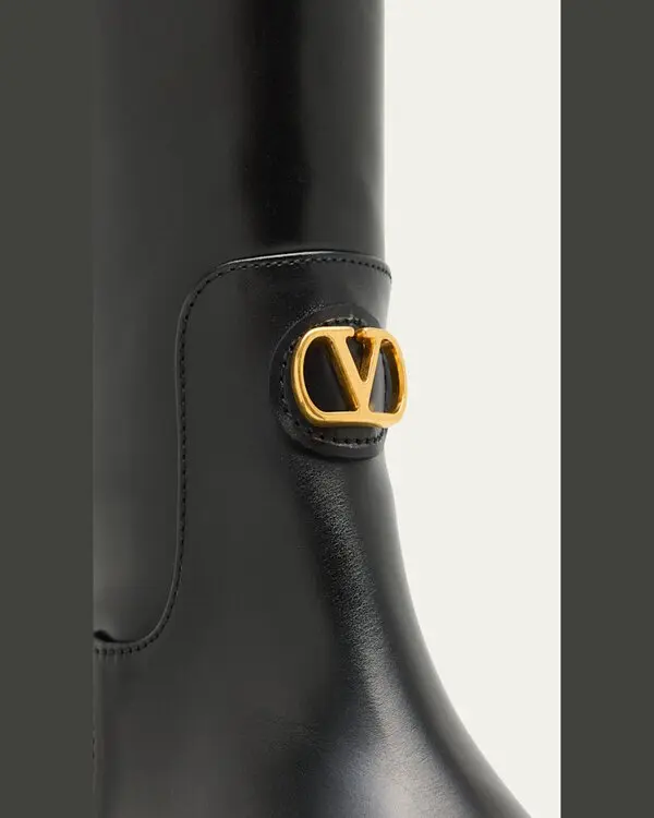 Valentino Garavani Vitello Brass Vlogo Leather Knee-high Boots