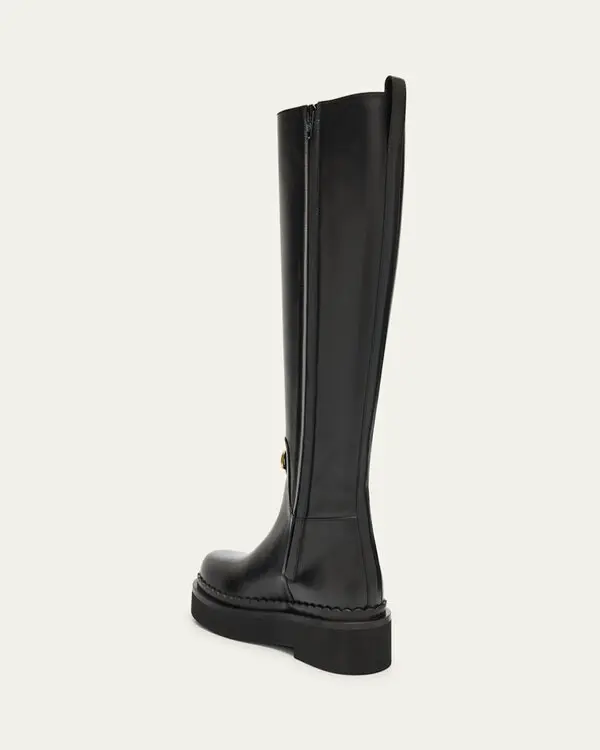 Valentino Garavani Vitello Brass Vlogo Leather Knee-high Boots