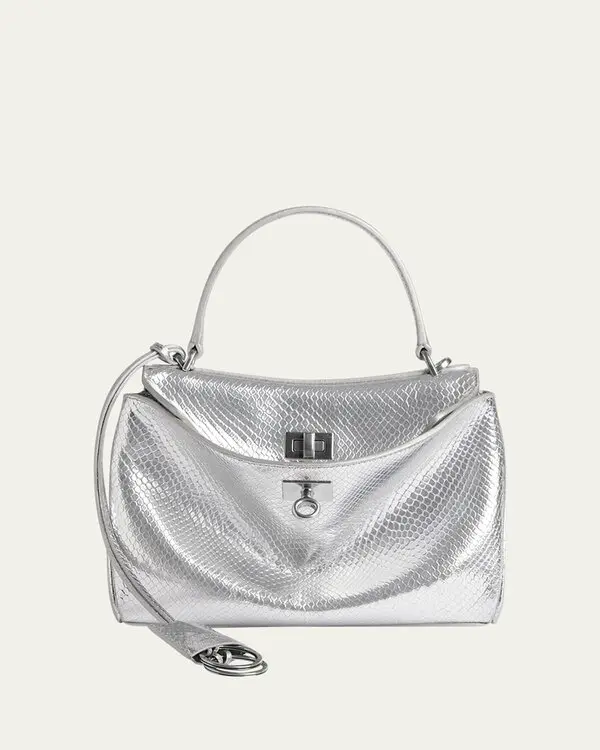 Balenciaga Rodeo Mini Python-embossed Crossbody Bag - Silver